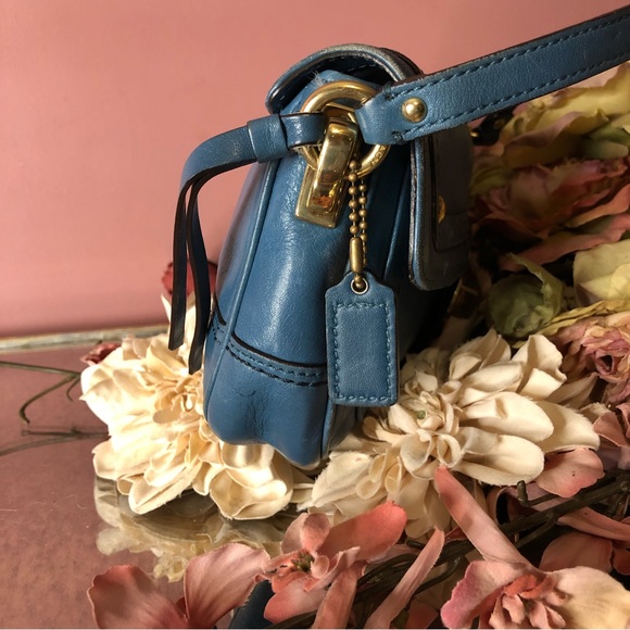 Coach | Bags | Coach Vintage Genuine Soft Leather Teal Blue Mini Bag ...